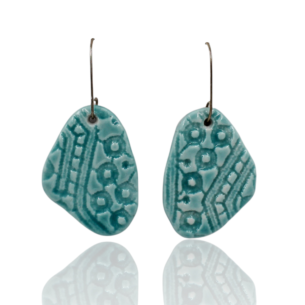 Handmade Lace textured Porcelain Earrings - 5Elements_handbuiltart