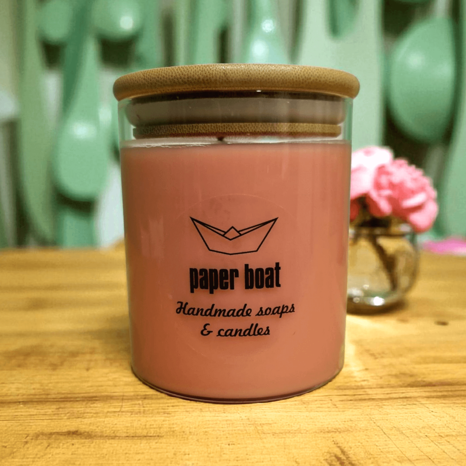 Handmade Scented Candle with Rose Scent. - Paper Boat Soaps & Candles